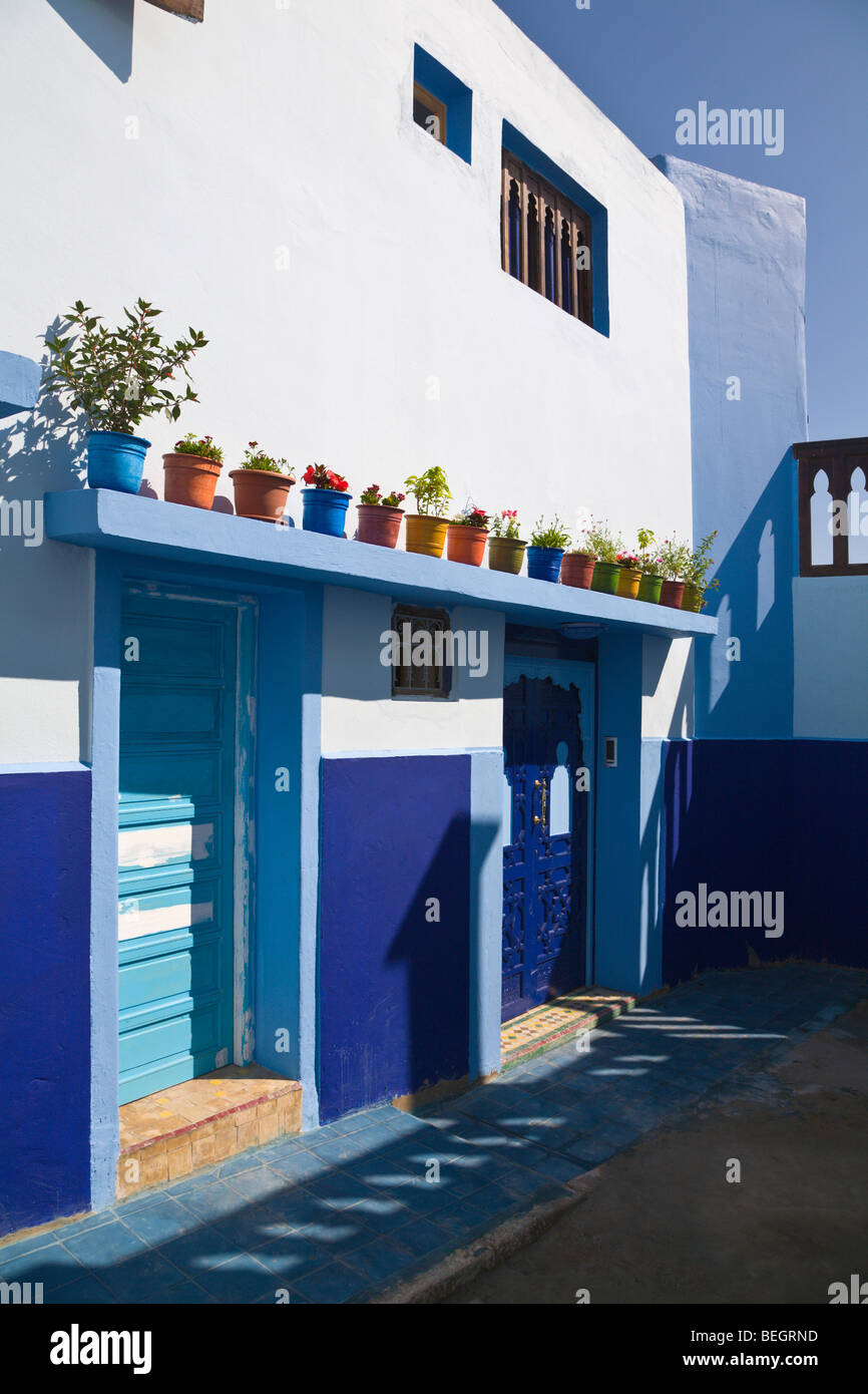 Blue and white painted house Oudaya Kasbah Rabat Morocco Stock Photo ...