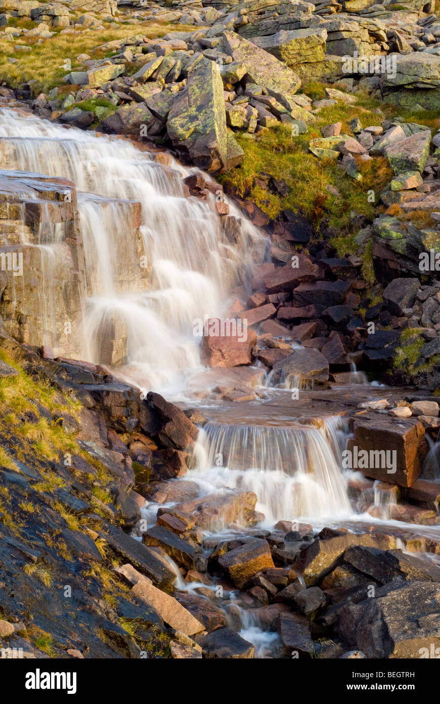 Waterfalls on the Allt Feithe Buidhe stream on the Cairngorm plateau ...