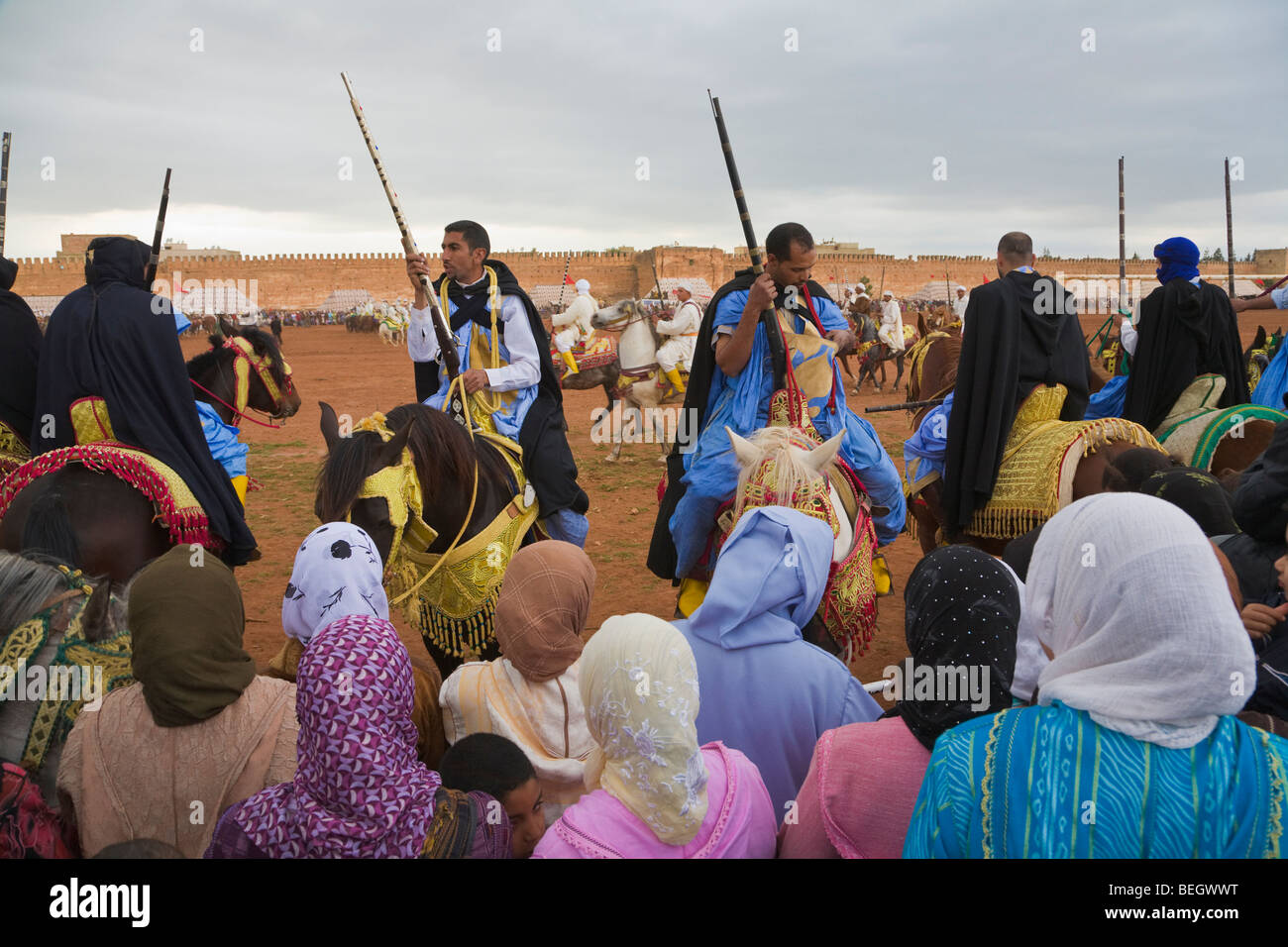Women watching Festival of Fantasia Meknes Morocco Stock Photo - Alamy