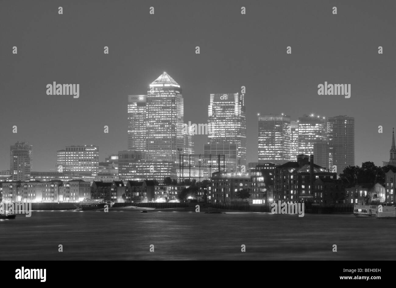 London Docklands from across the Thames at night Stock Photo - Alamy