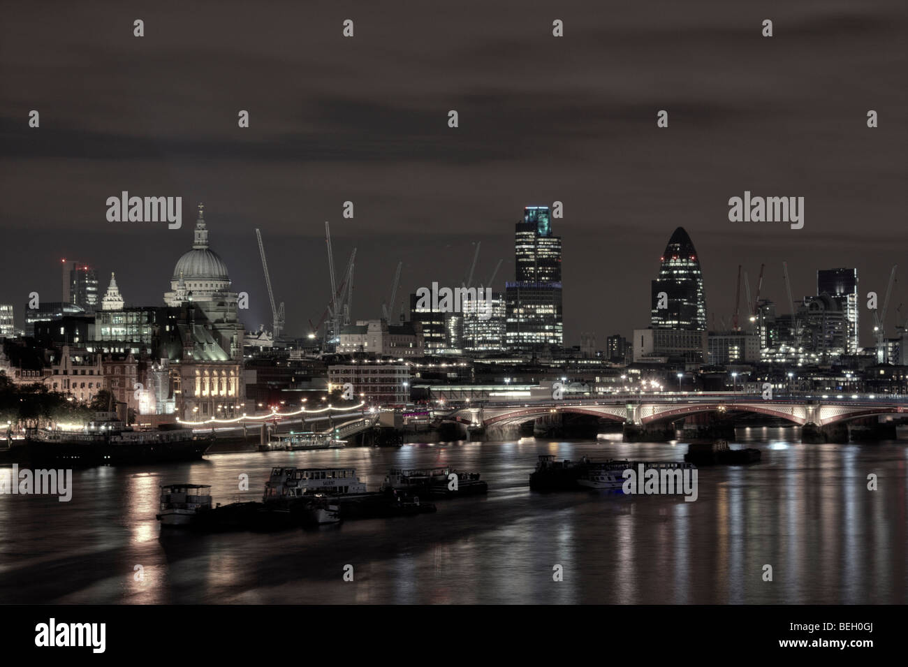 Night view of St Paul's Cathedral and the City of London as seen from ...