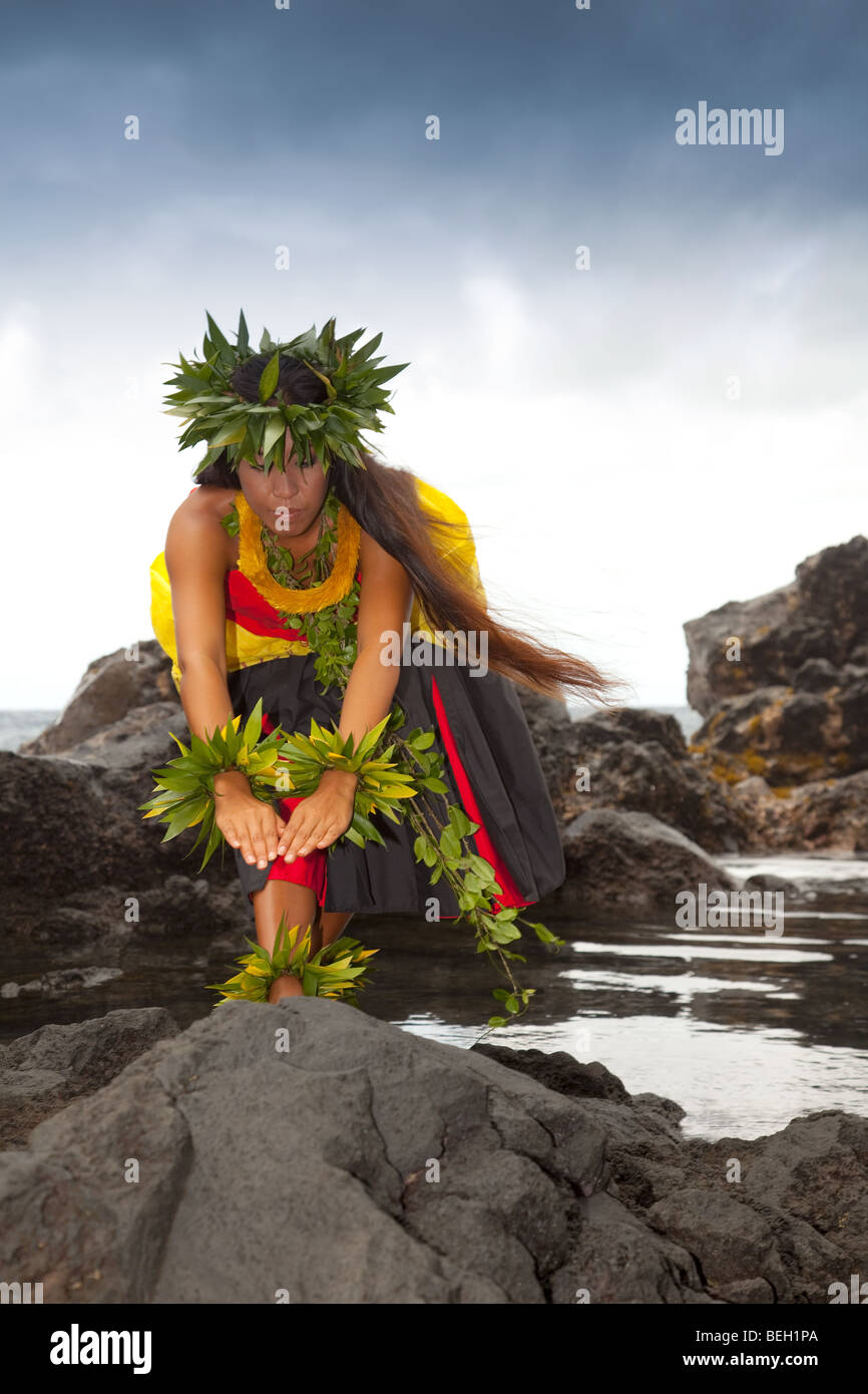 Young Hawaiian woman wearing traditional hula attire Stock Photo - Alamy