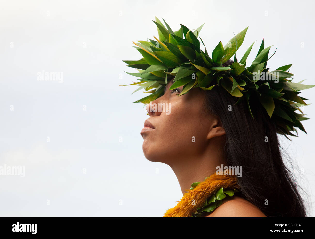 Young Hawaiian woman wearing traditional hula attire Stock Photo - Alamy