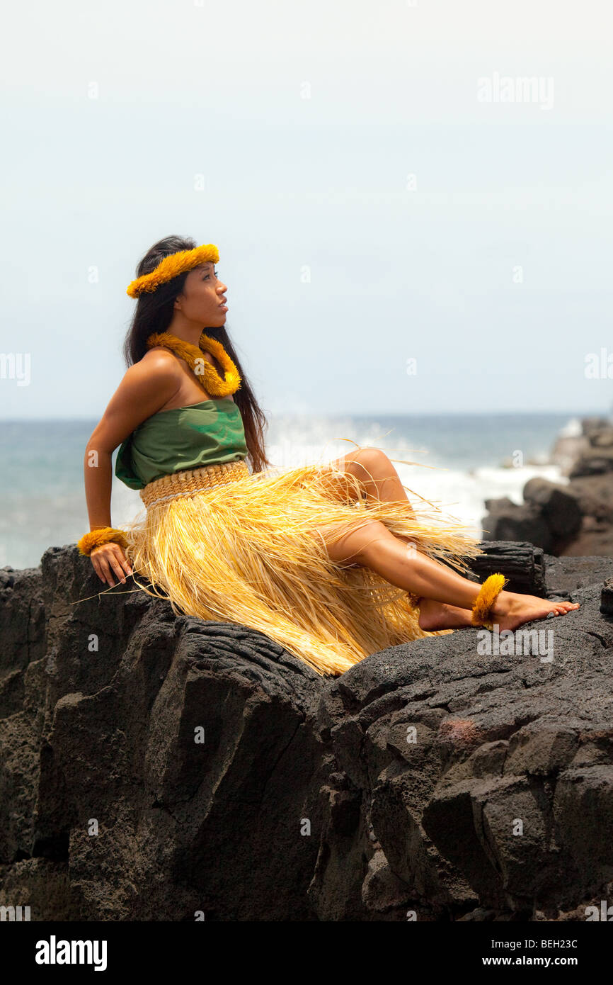 Young Hawaiian woman wearing traditional hula attire Stock Photo - Alamy