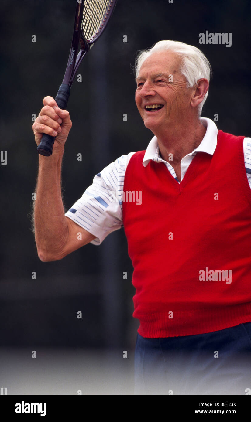 Retired man playing tennis, Australia Stock Photo - Alamy