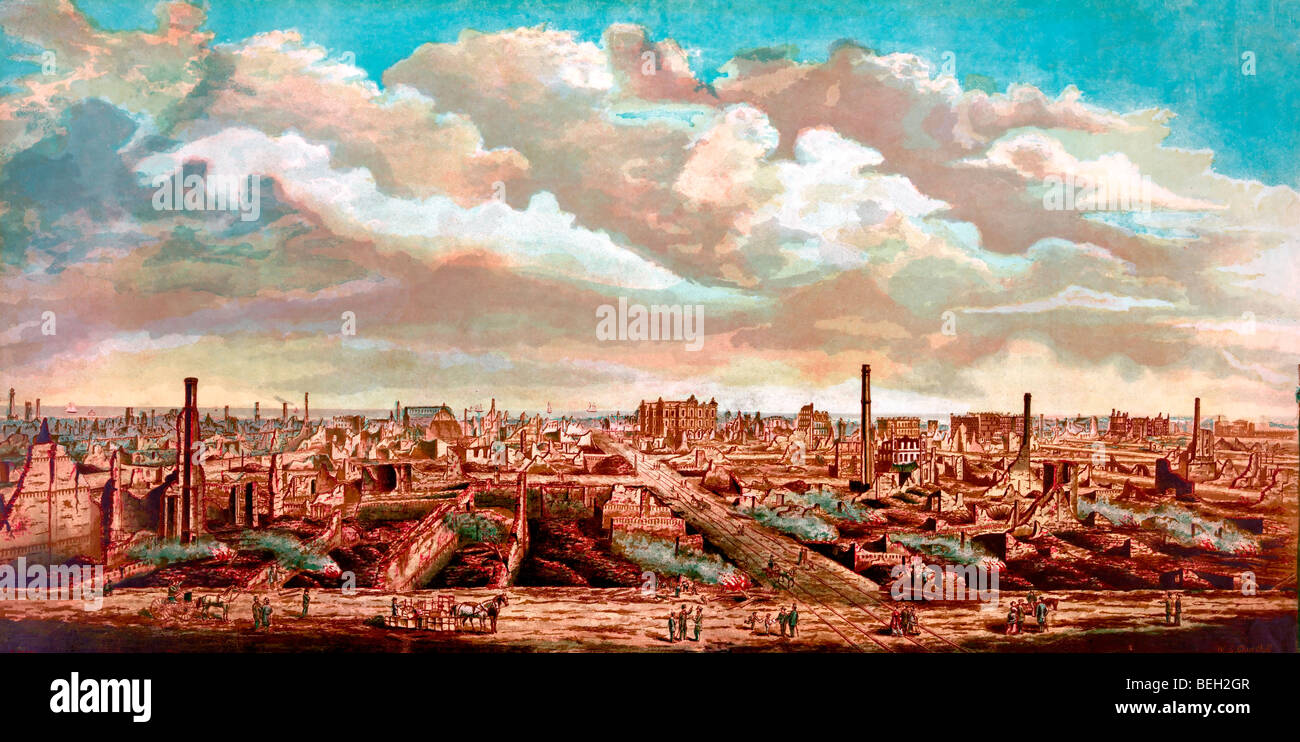 Chicago after the fire - October 1871 - Print shows the destruction ...