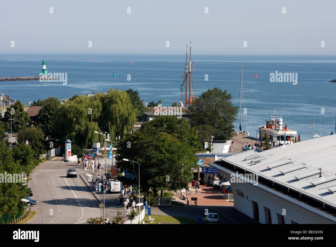 Cruise ship terminal and entrance to Warnemunde, Germany Stock Photo ...