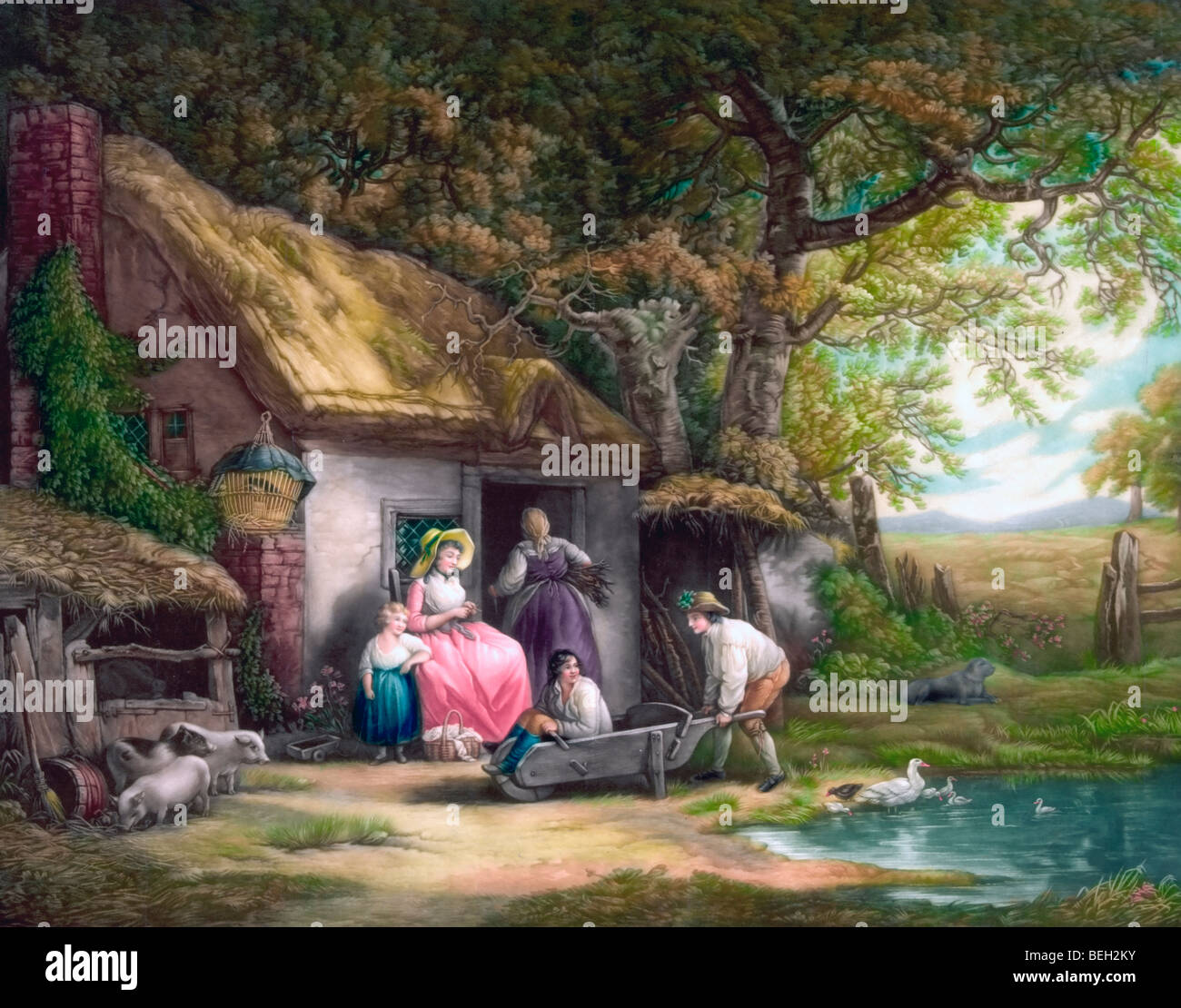 Don Quixote and shepherds with one of them playing string instrument ...