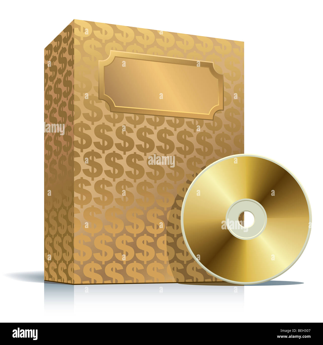 Golden software box with dollar background and CD Stock Photo - Alamy