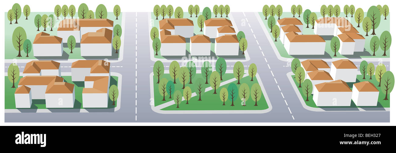 Illustration of suburb buildings design for real estate Stock Photo - Alamy