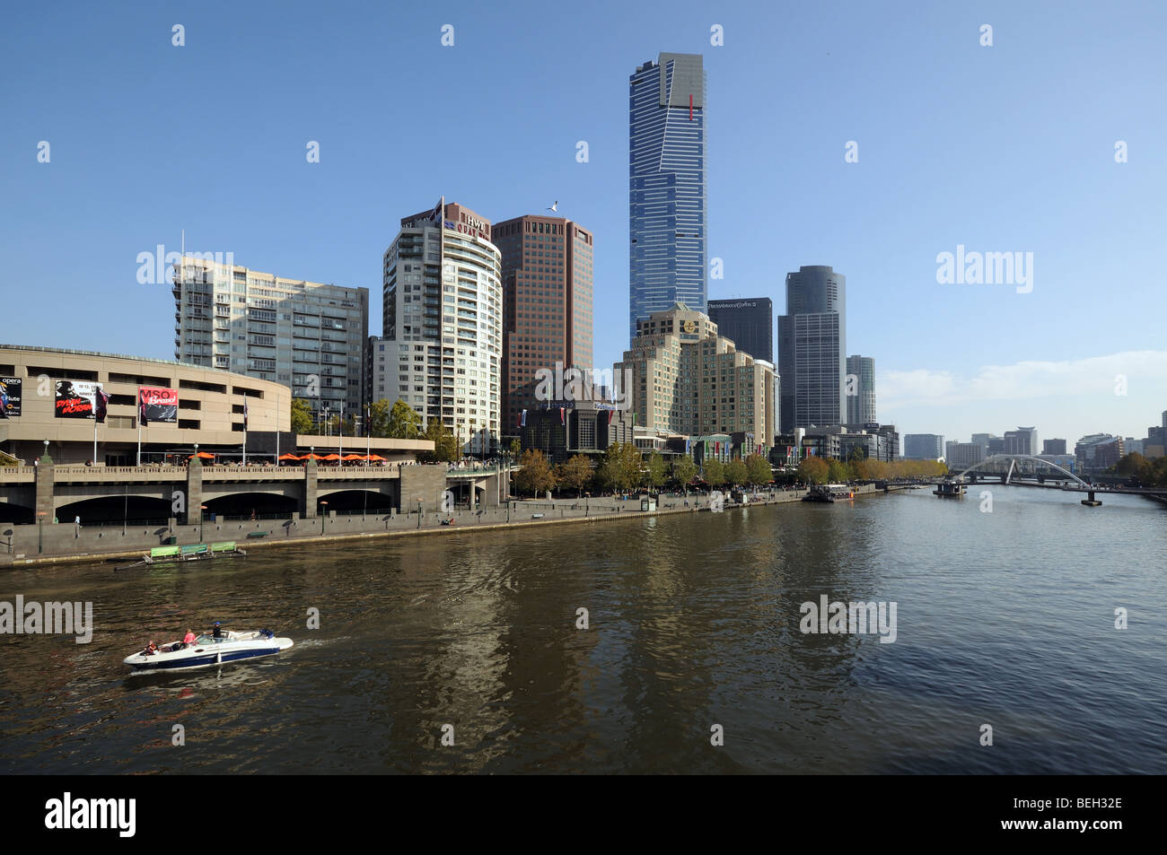 Yarra River Southbank promenade high rise skyscraper buildings seen ...