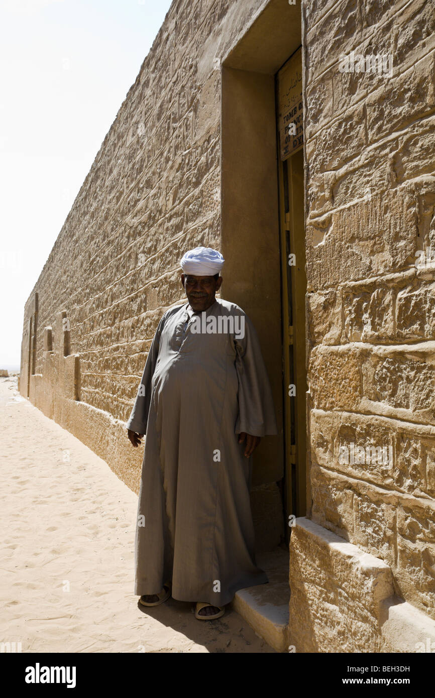Egyptian in front of Mastaba near Saqqara Step Pyramid of Pharaoh ...
