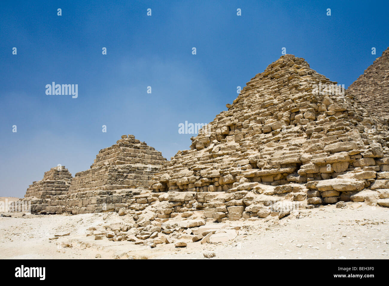 Pyramid of Menkaure and three small Pyramids of Queens, Cairo, Egypt ...