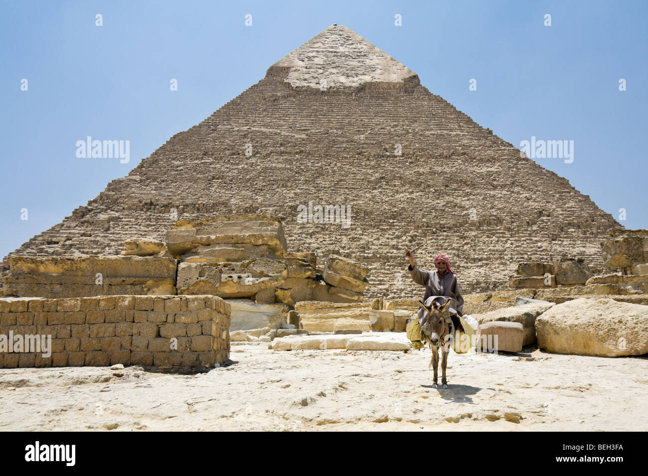 Pyramid of Khafra with Egyptian on Donkey in Foreground, Cairo, Egypt ...