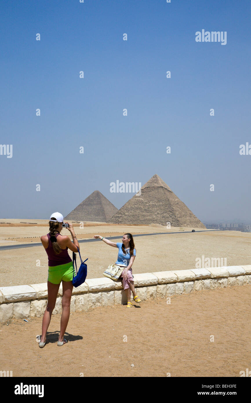 Tourists and Pyramids of Giza, Cairo, Egypt Stock Photo - Alamy