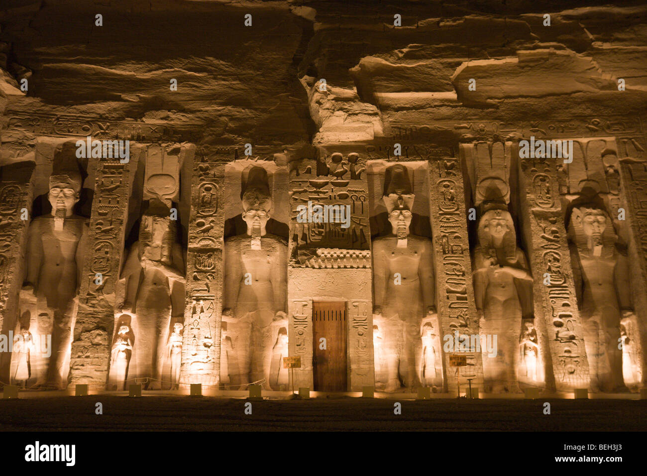 Iluminated Small Temple of Nefertari, Abu Simbel, Egypt Stock Photo - Alamy