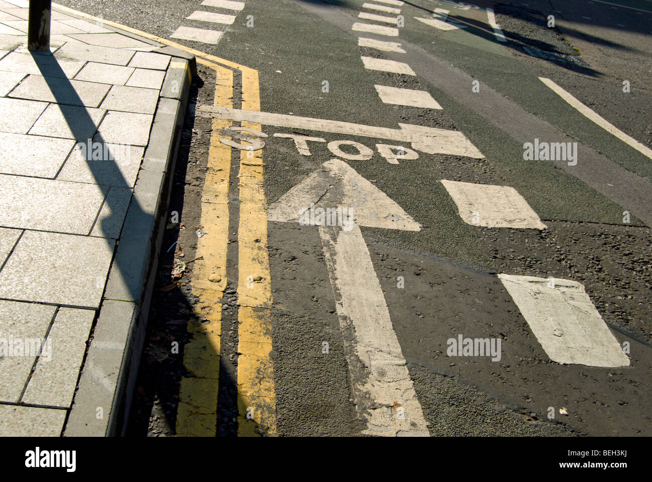 stop line and arrow in a cycle track at a road junction in kingston ...
