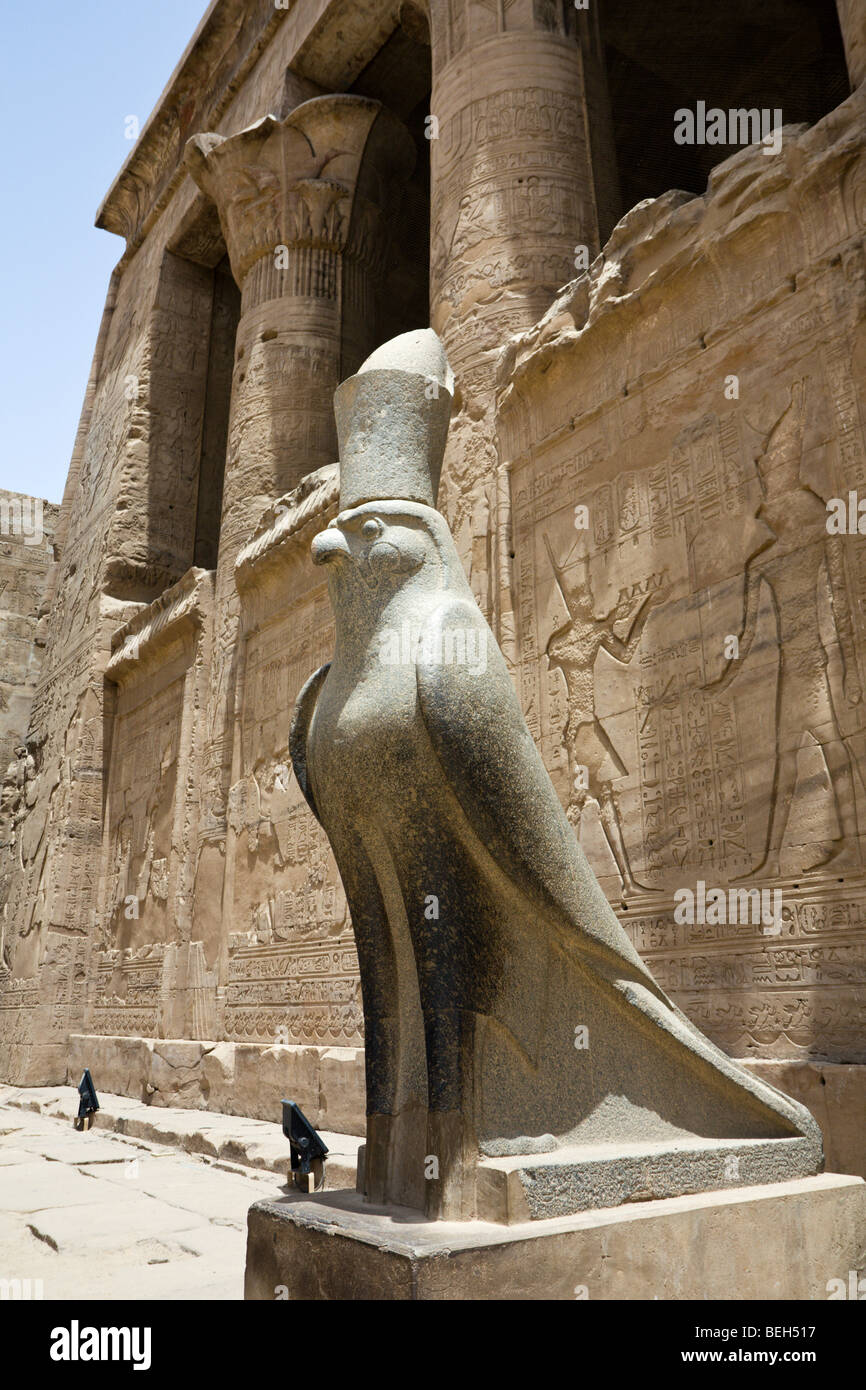 Horus Falcon Statue at Temple of Horus in Edfu, Edfu, Egypt Stock Photo ...