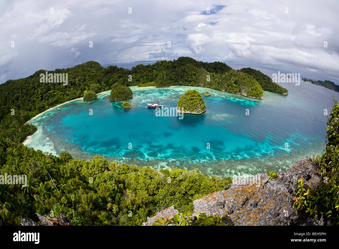 Boat anchor in Lagoon, Raja Ampat, West Papua, Indonesia Stock Photo ...