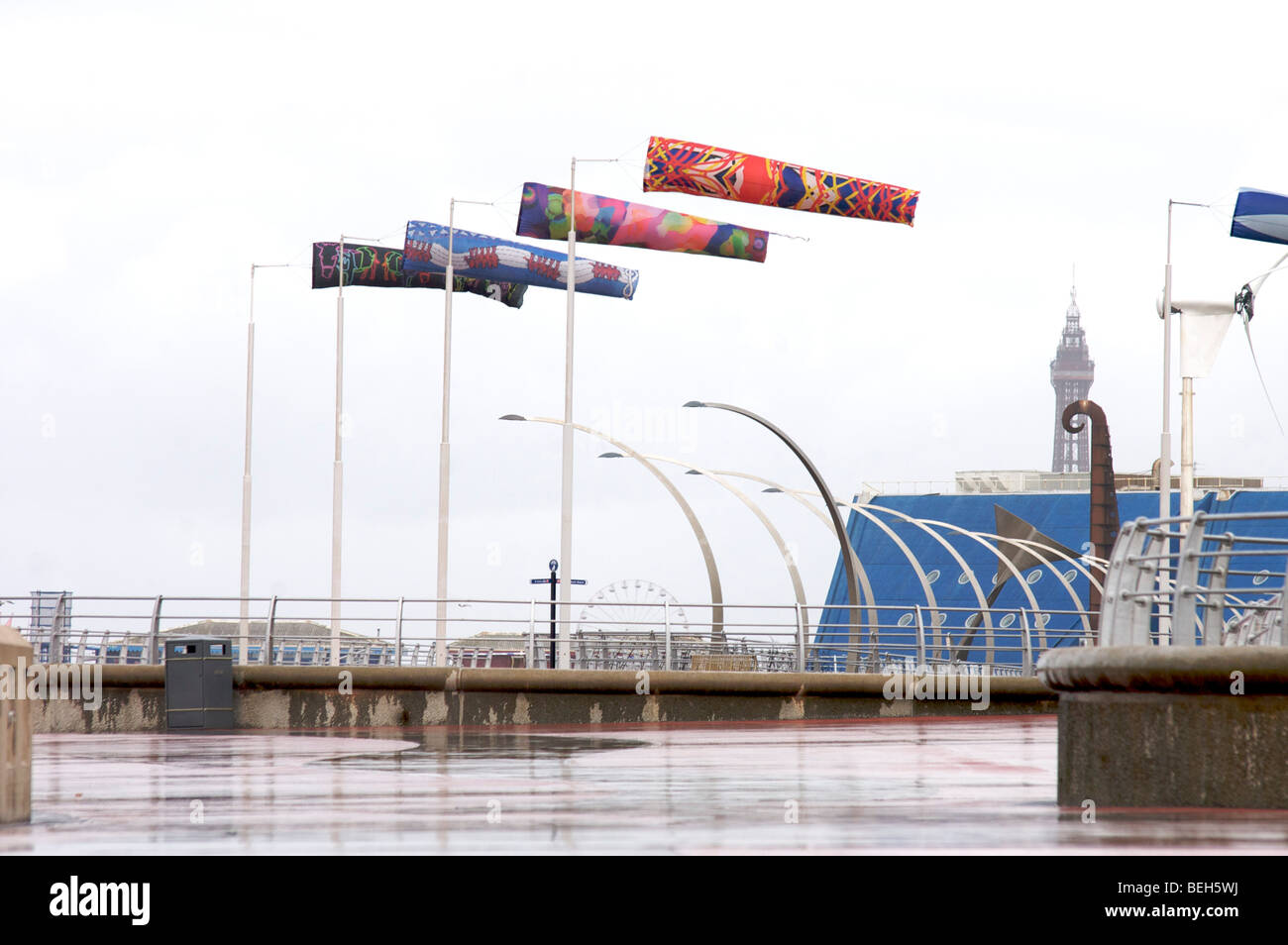 High winds on Blackpool promenade Stock Photo - Alamy