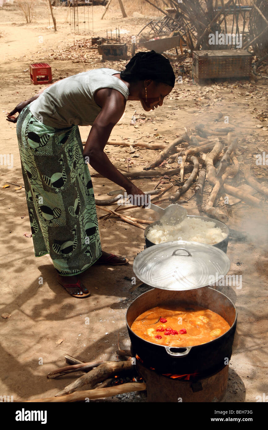 Preparing Domeda, The Gambia. Gambian dish, lamb cooked with peanut ...