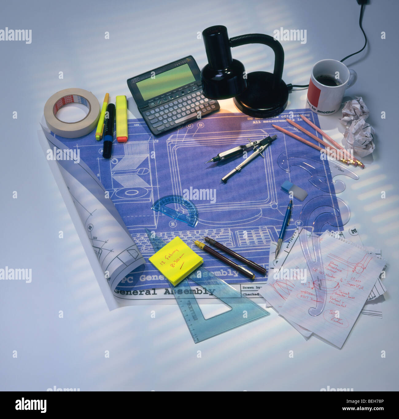 Technical drawings for computer design blueprint Stock Photo - Alamy