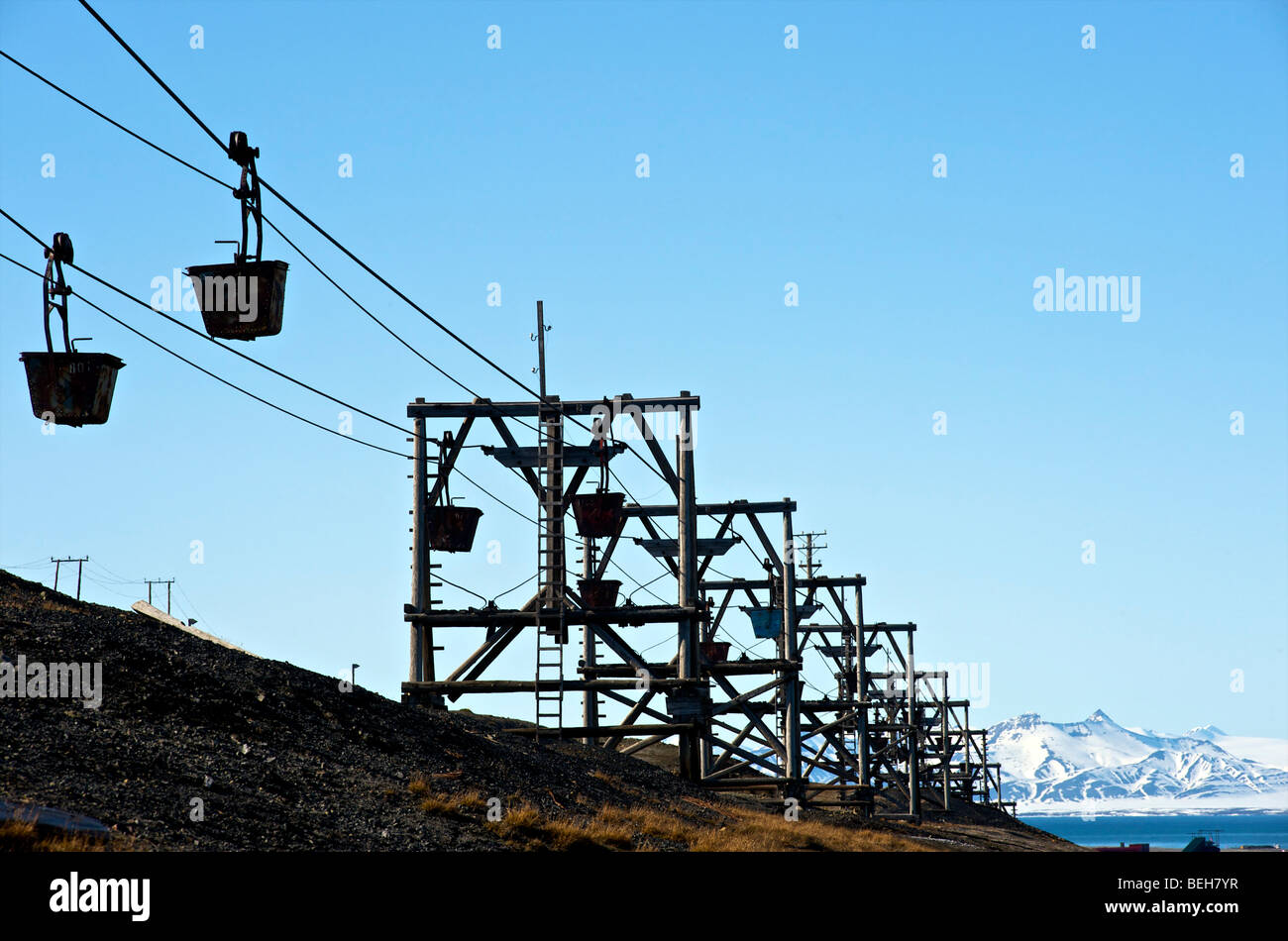 Spitsbergen, Svalbard, Longyearbyen, remains of the old coal mine Stock ...