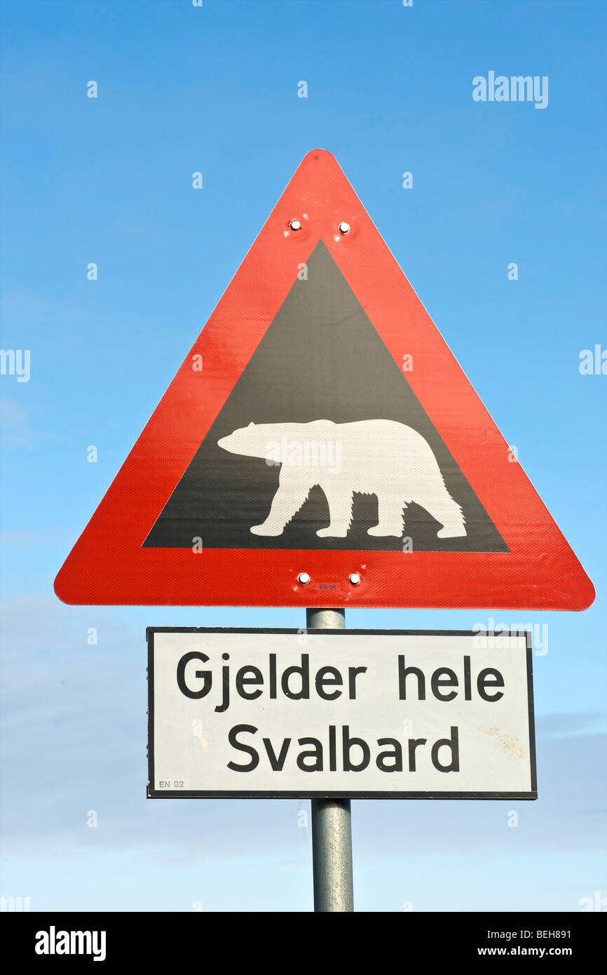 Spitsbergen, Svalbard, Longyearbyen, polar bear warning sign Stock ...