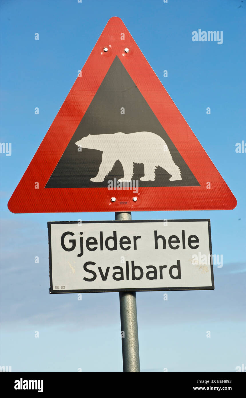 Spitsbergen, Svalbard, Longyearbyen, polar bear warning sign Stock ...