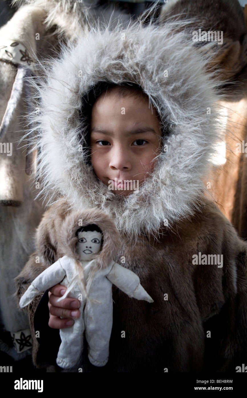 Portrait of an Inuk. Gojahaven is a town in the far north of canada ...