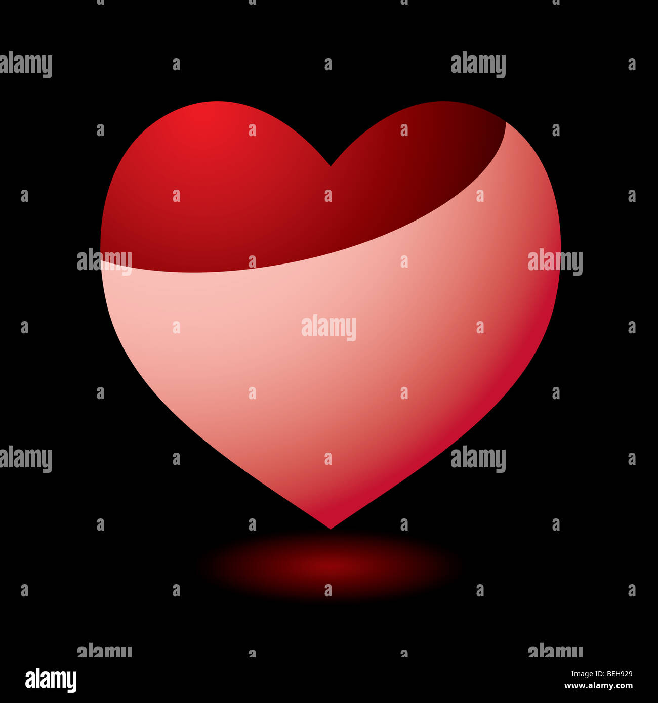 valentines day heart with black background and light reflection Stock ...
