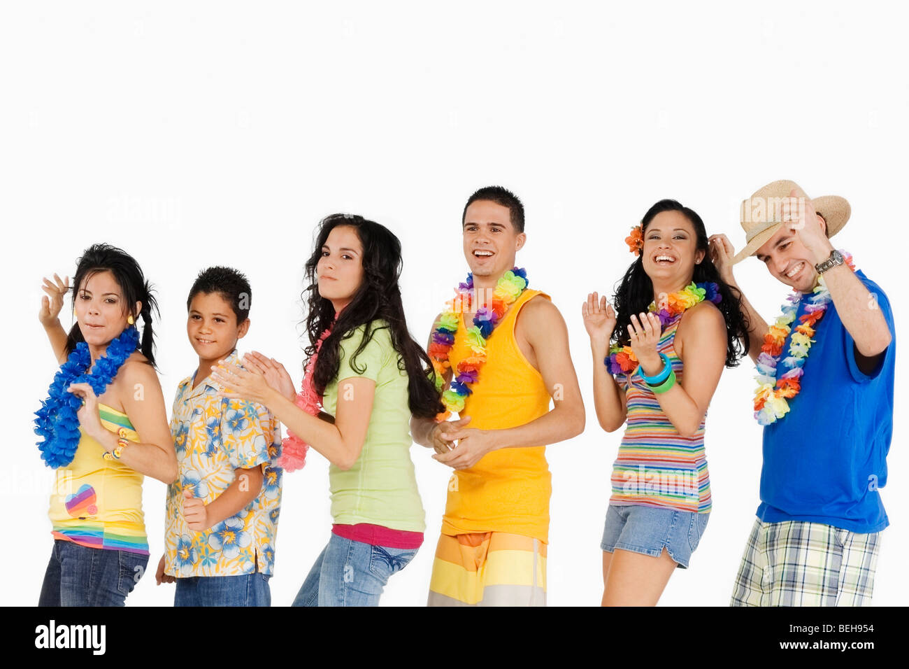 Side profile of a group of people dancing in a row and smiling Stock ...