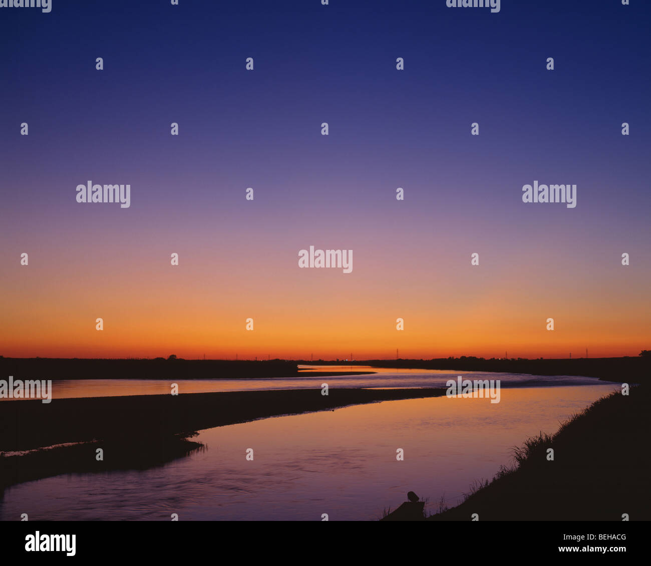 Sunset over the Mogami River, Sakata, Yamagata Prefecture, Japan Stock ...