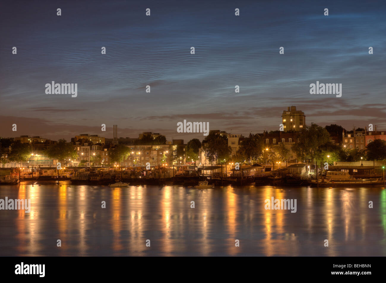 Chelsea Embankment viewed from across the River Thames in London ...