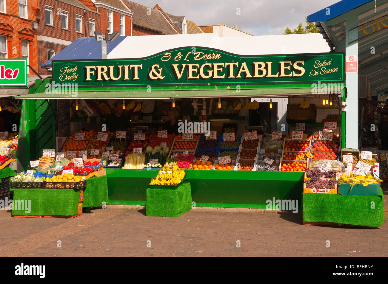 A fruit & vegetables stall at the market in Great Yarmouth , Norfolk ...