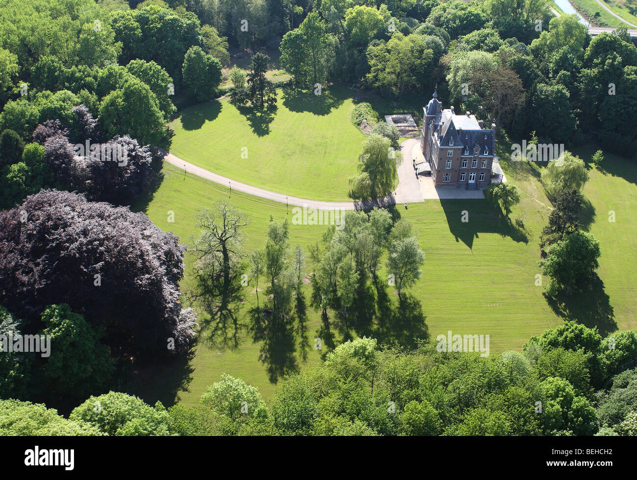 Castle and park Rivieren from the air, Aarschot, Belgium Stock Photo ...