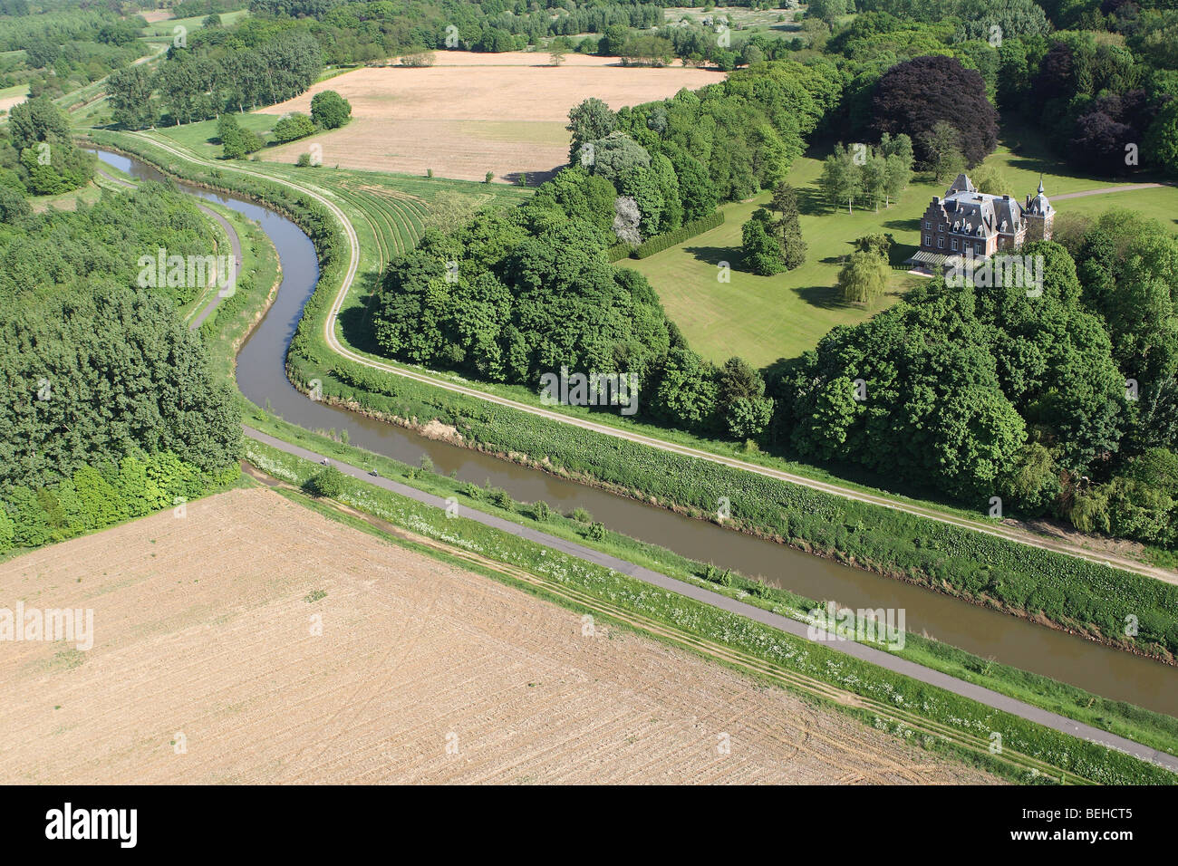Castle and park Rivieren and river Demer from the air, Aarschot ...