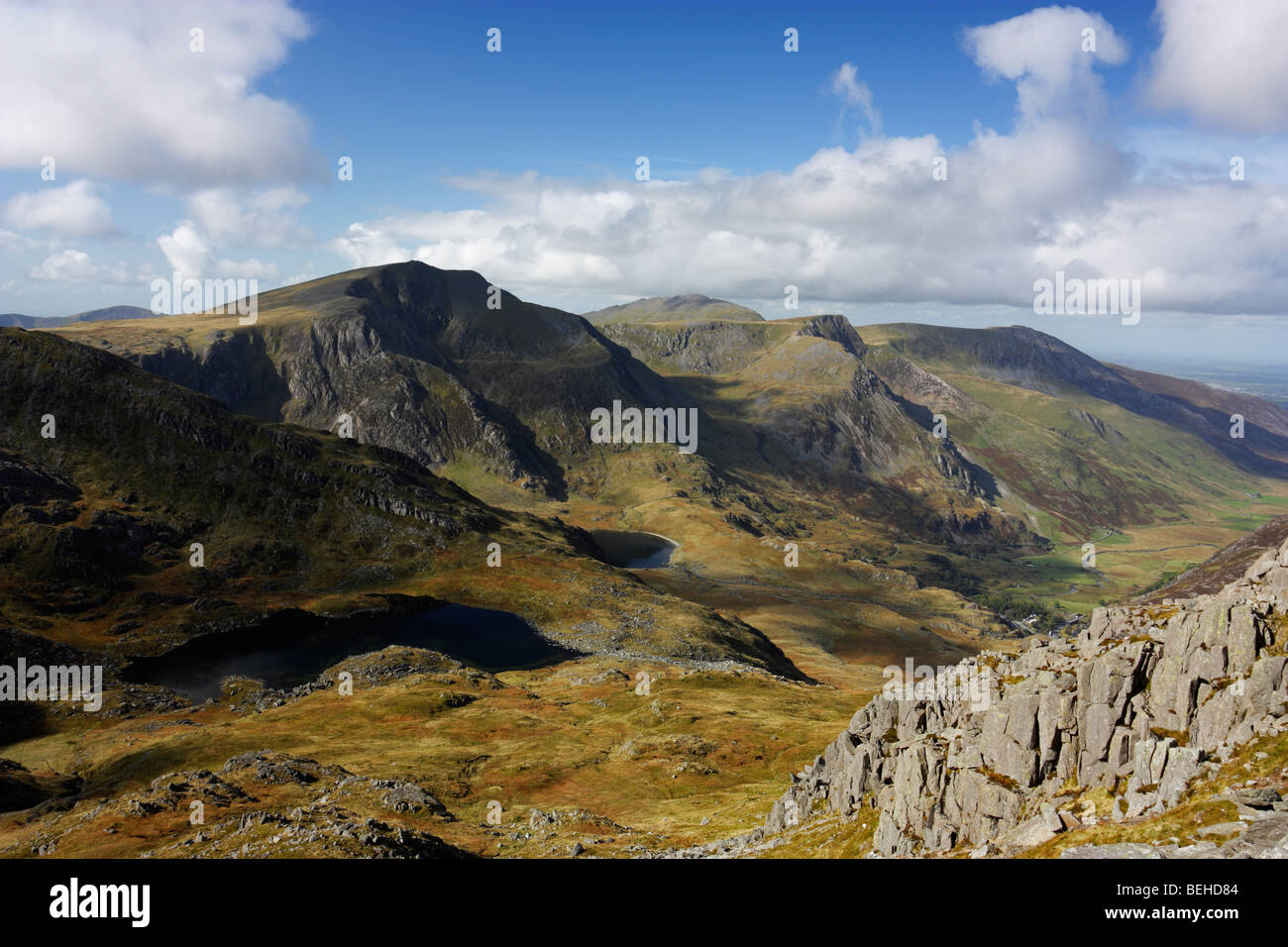 The mountain of Y Garn and the Nant Ffrancon valley, in the western ...