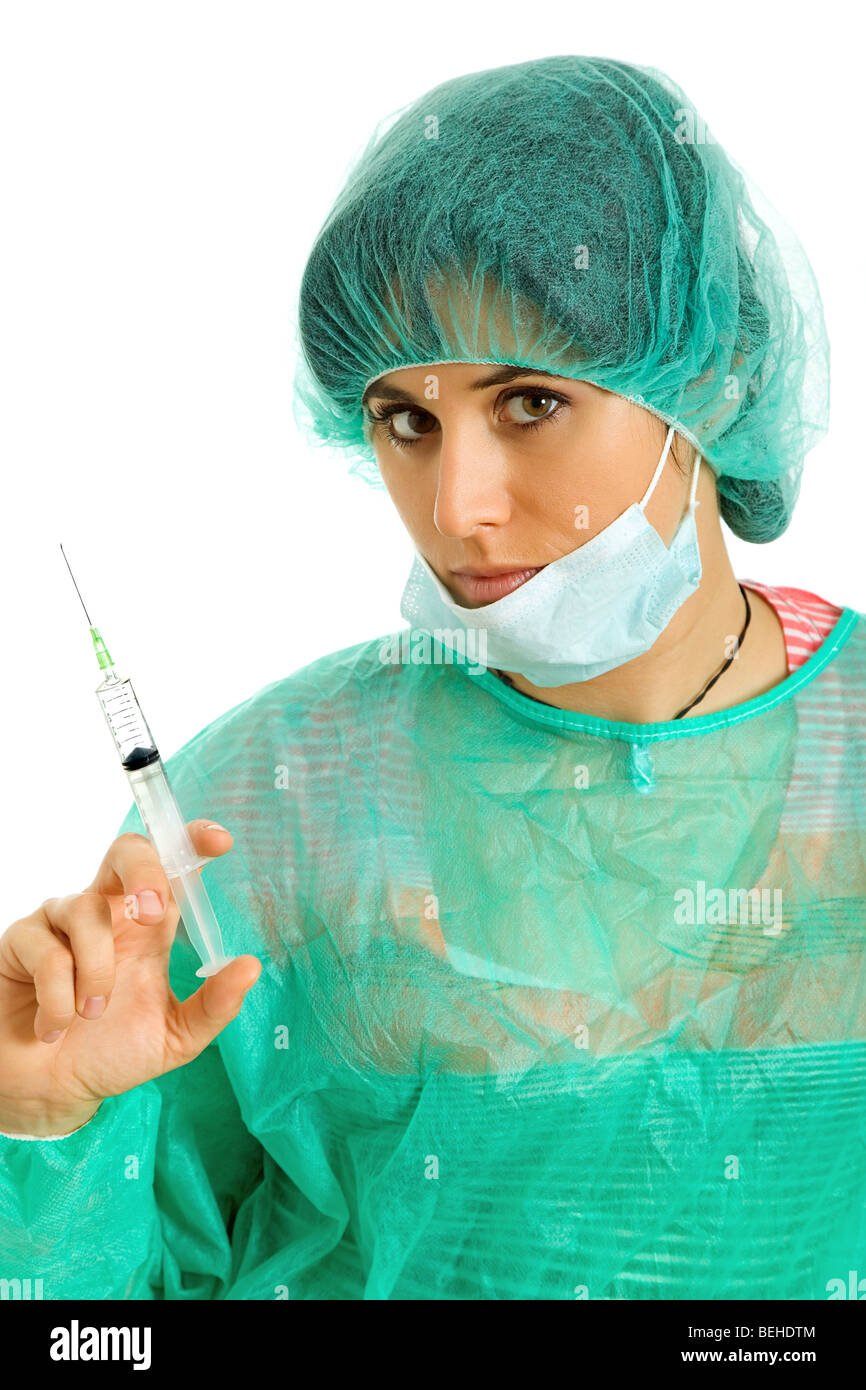 young woman nurse portrait with a syringe Stock Photo - Alamy