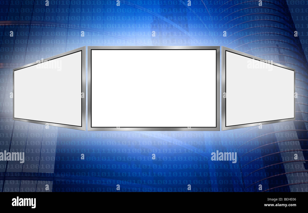 Global 3d screen multimedia monitor tech concept, white copy space ...