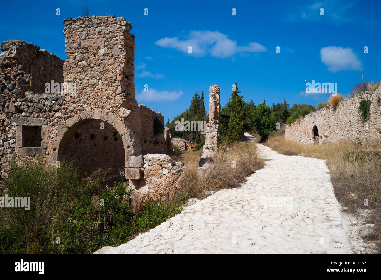 Assos village Kefalonia the Venetian Castle ruins inside the walls ...