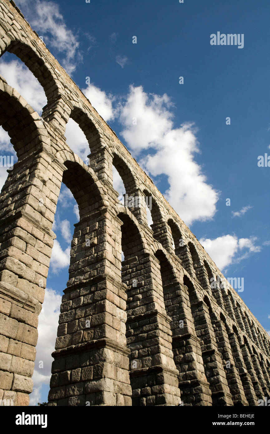 Roman water aqueduct, low angle view, Segovia, Spain Stock Photo - Alamy