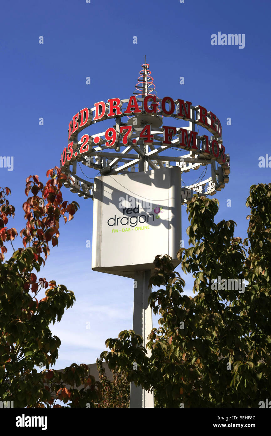 Red Dragon Radio advertising sign outside the Centre in Cardiff City ...