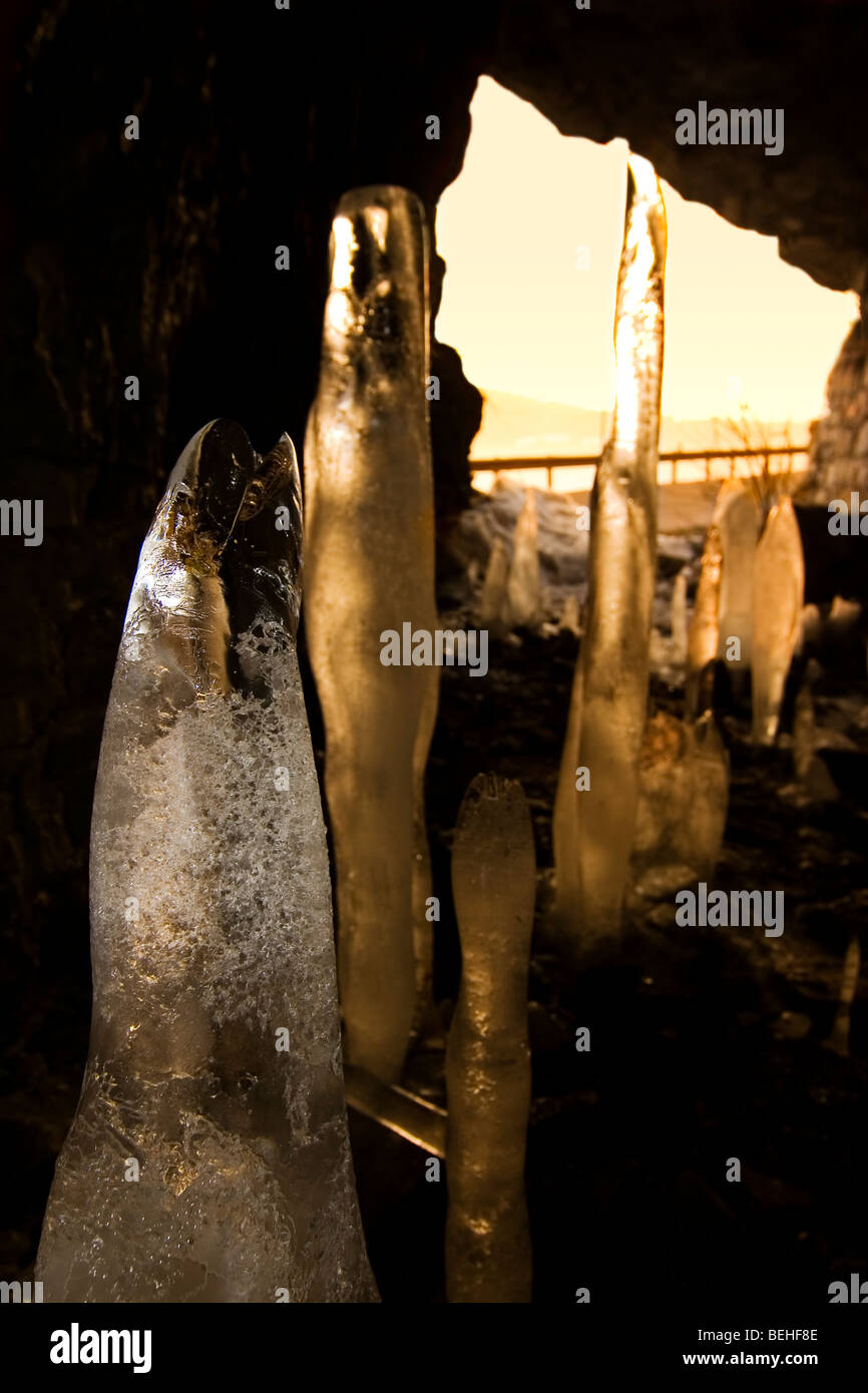 stalactite icy snow stalagmite cave winter ice wet Stock Photo - Alamy