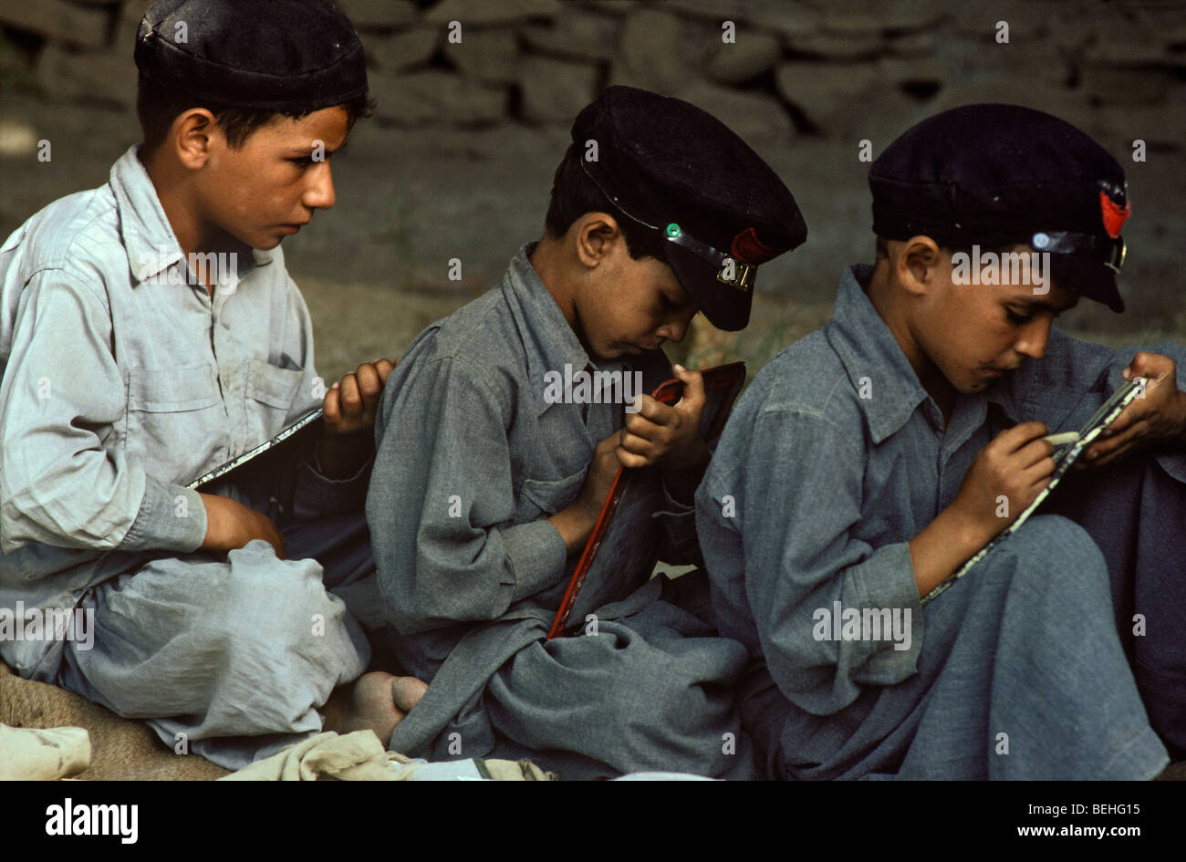 Pathan school boys at maths class, Northwest Frontier, Pakistan Stock ...