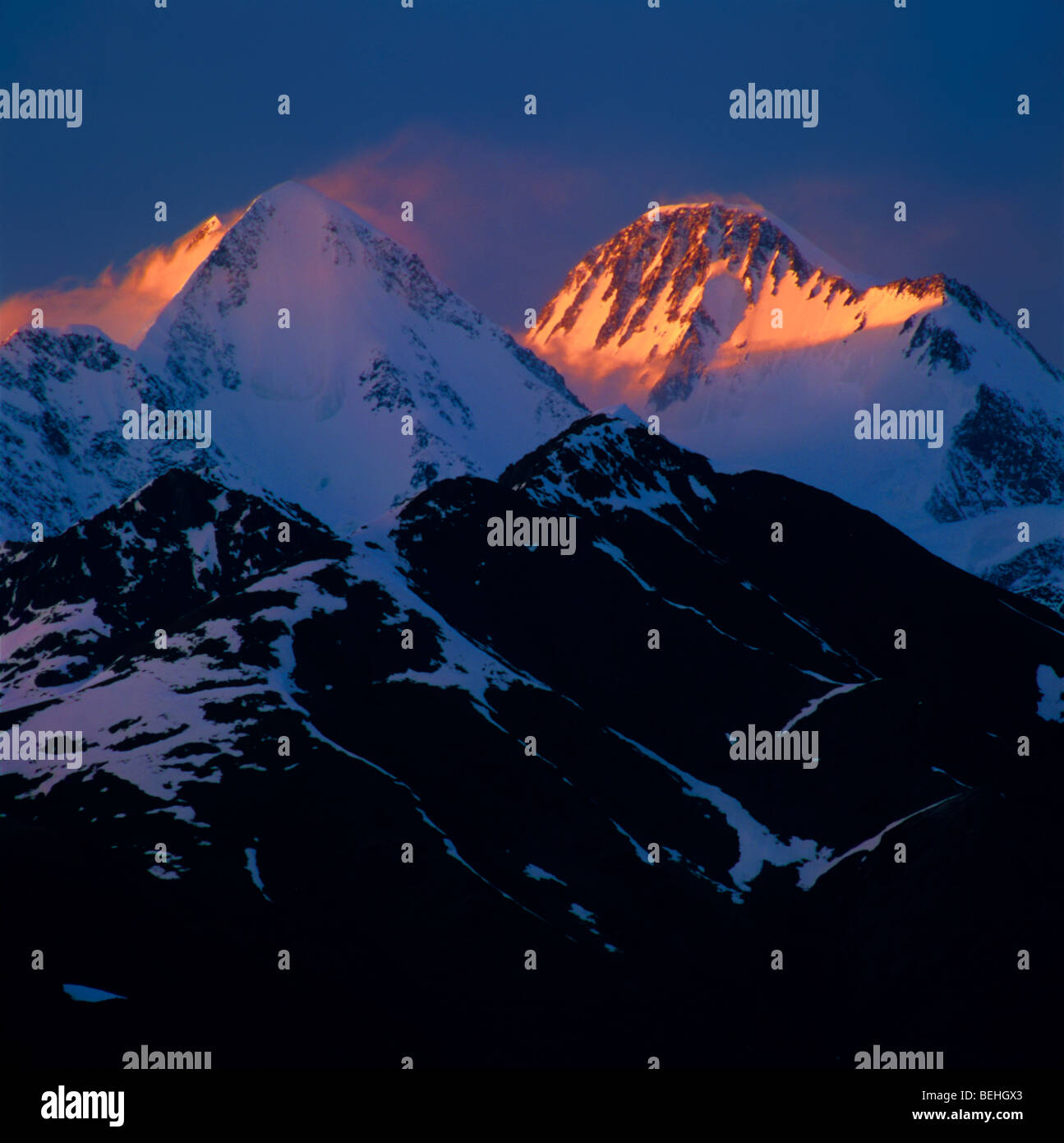 Mount Belukha at sunset. The Altai Mountains, East Kazakhstan Stock ...