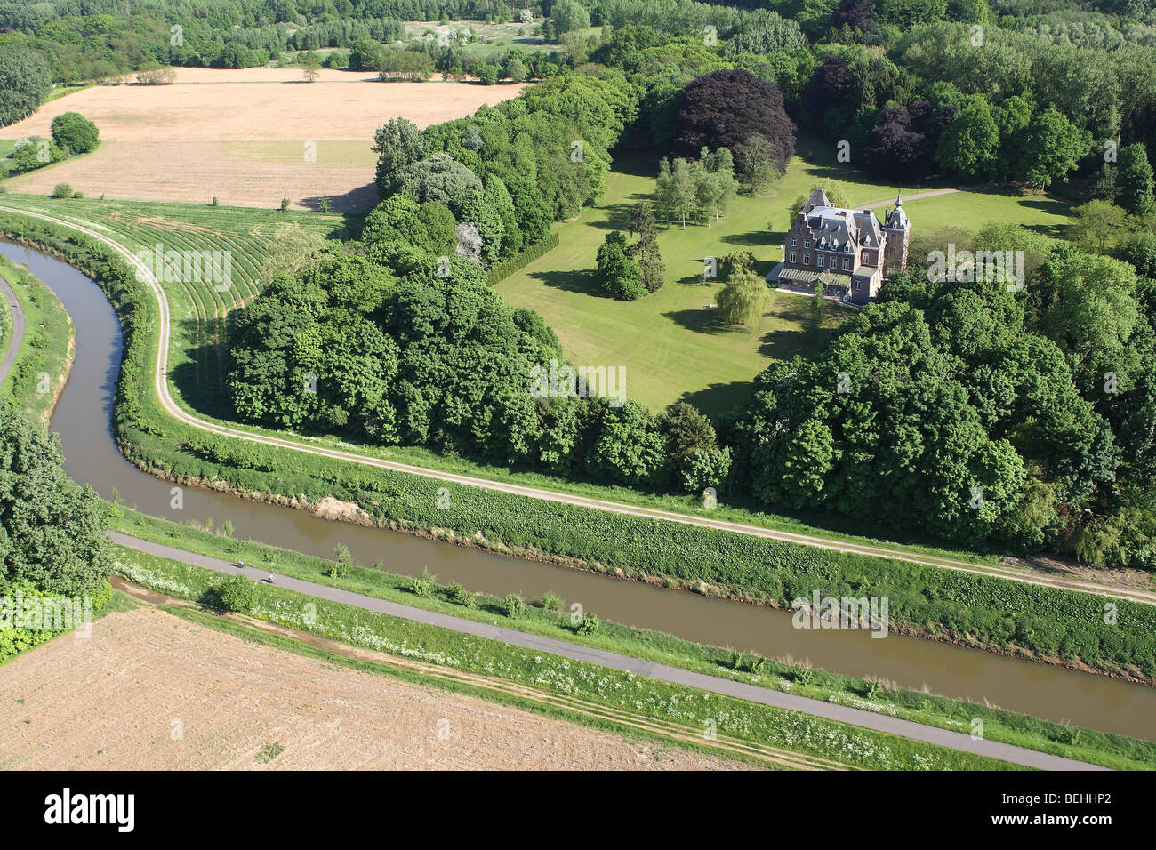 Castle and park Rivieren from the air, Aarschot, Belgium Stock Photo ...