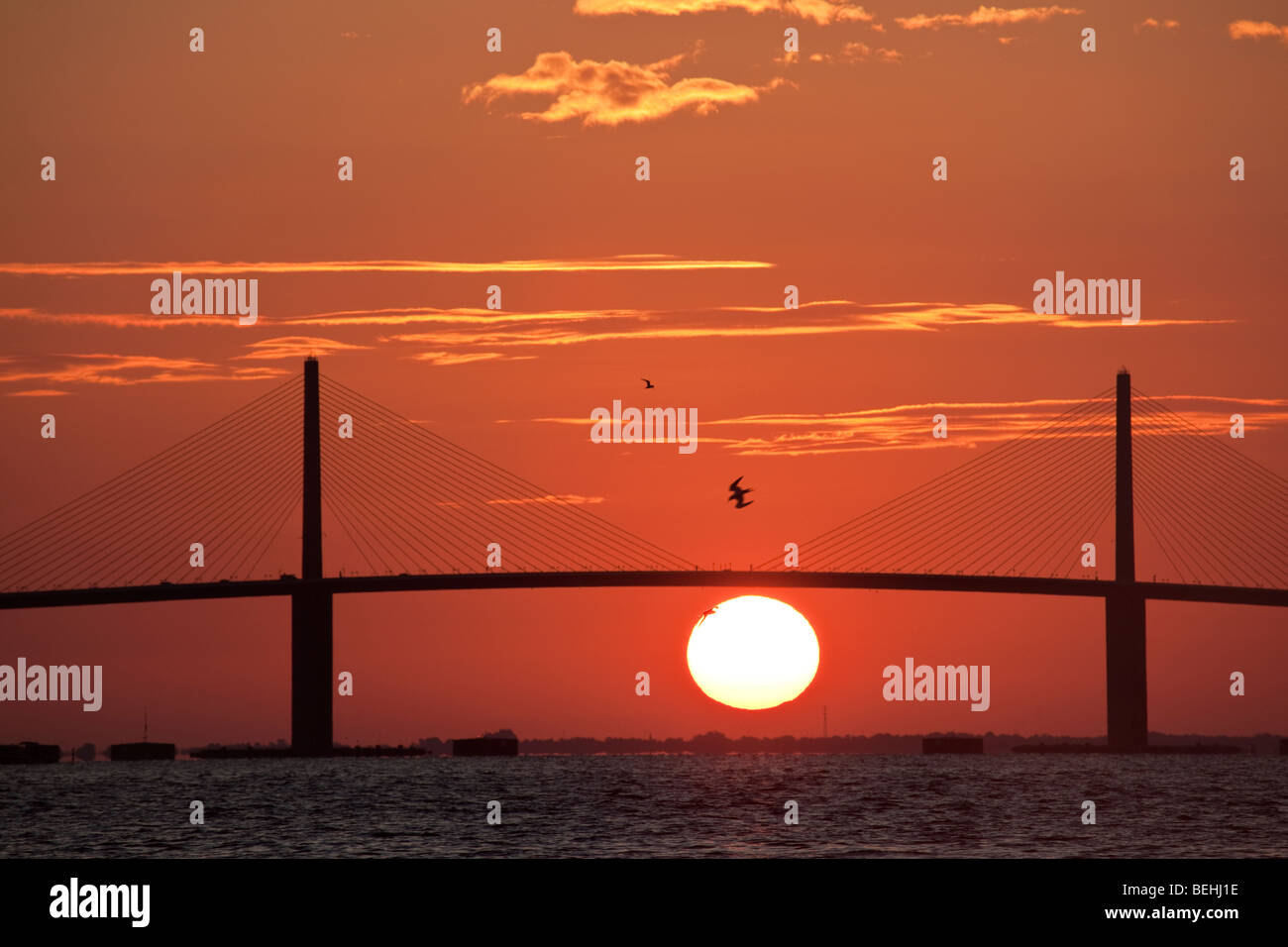 Early morning sunrise at the Sunshine Skyway bridge in St. Petersburg ...