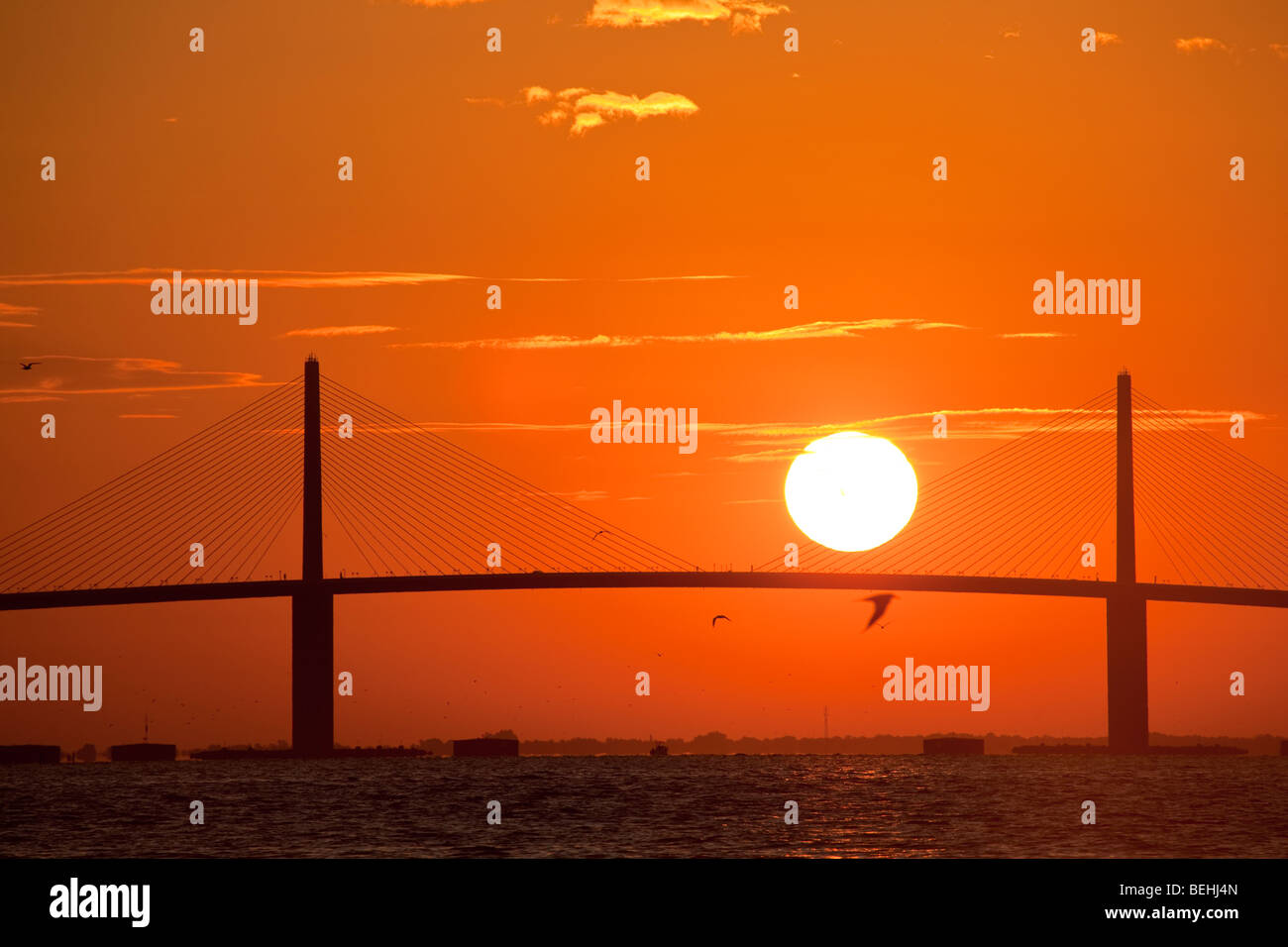 Early morning sunrise at the Sunshine Skyway bridge in St. Petersburg ...