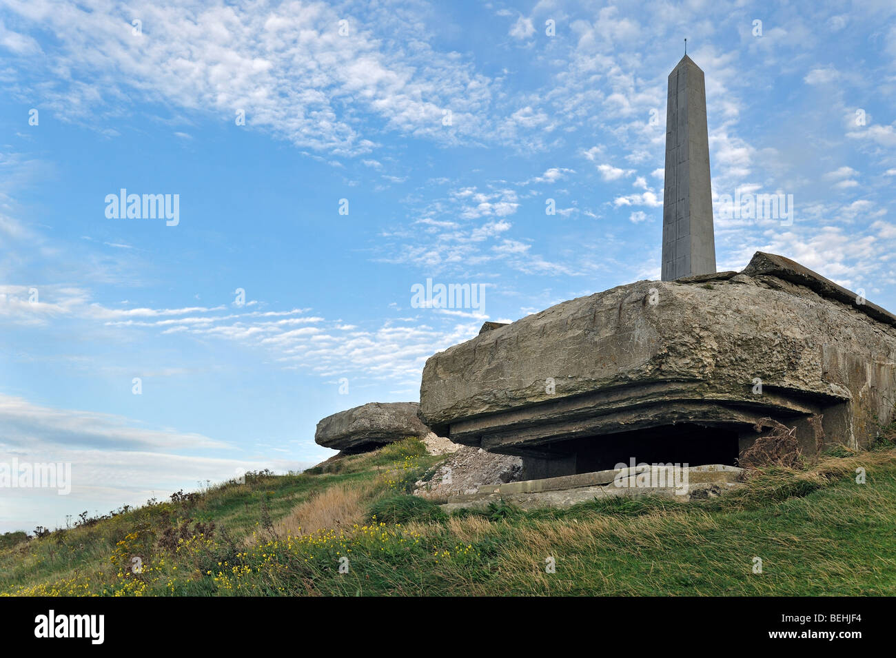 World War Two bunkers and WW2 obelisk of the Dover Patrol Memorial at ...